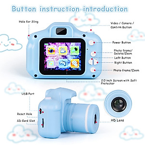 Kids Digital Camera,NINE CUBE Little Toy Camera for Boys & Girls 3-7 Years Old, Children Long Lens Digital Video Camera for Kids Gifts, Blue Camcorder with 32G SD Memory Card
