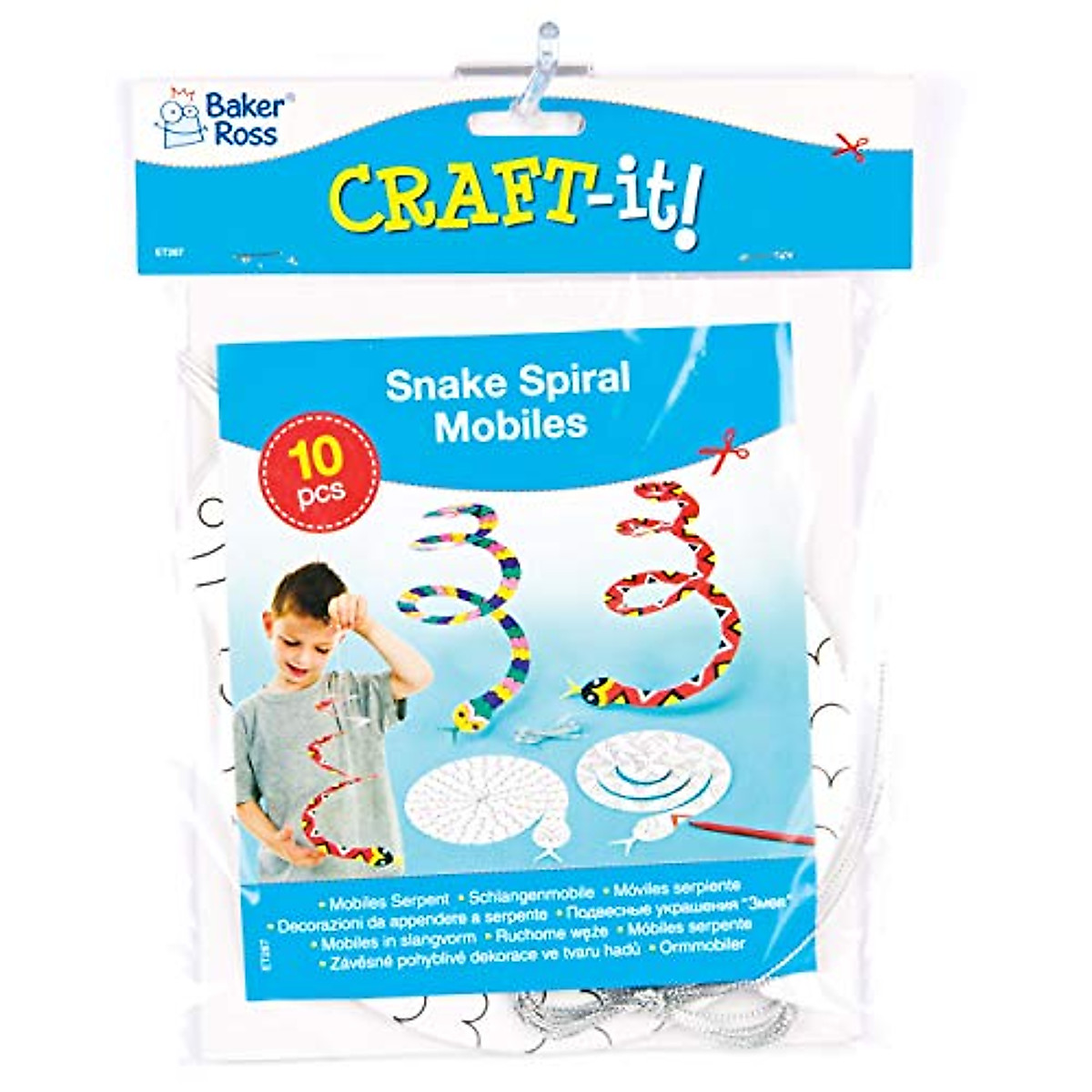Baker Ross ET287 Spiral Snake Mobiles - Pack of 10, Perfect for Children to Design and Decorate, Ideal for School, Craft Groups, Party Crafting, at Home, White
