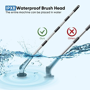 Electric Spin Scrubber, IPX8 Cordless Cleaning Brush, Bathroom Scrubber Electric with 9 Replaceable Brush Heads, Power Shower Scrubber with Long Handle 2 Adjustable Speed for Clean Tub Kitchen Floor