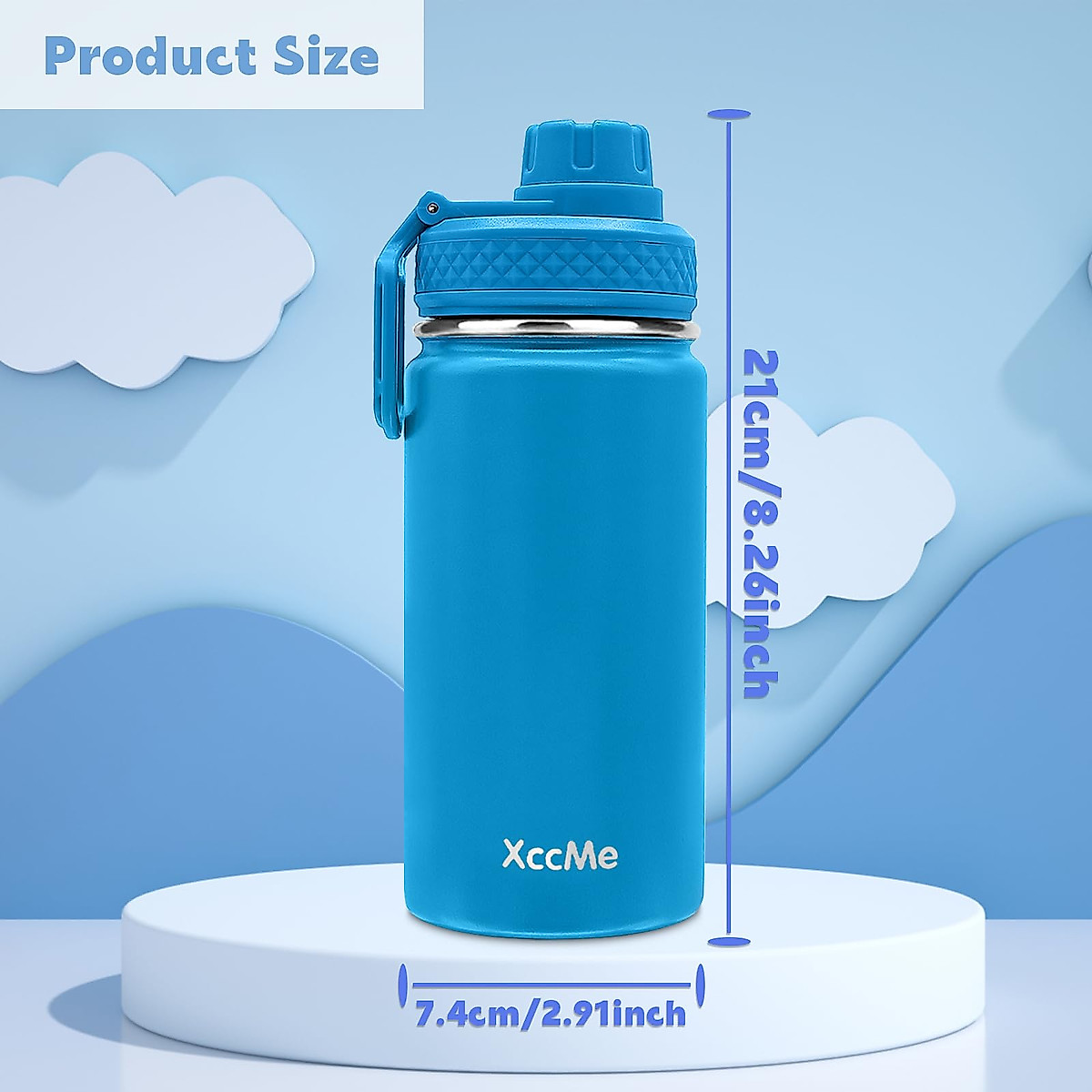 XccMe 16 oz Kids Water Bottle 2 Pack,Water Bottles for School Kids,Metal Water Bottle,Stainless Steel Insulated Thermos with Straw,4 replacement Lid,Straw Brush,Cute Stickers,Boys Girls Water Cup