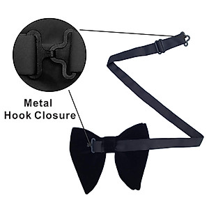 Justar Mens Pre-Tied Oversized Bow Tie Tuxedo Velvet Bowtie Cufflinks Hankie Combo Sets (Black)