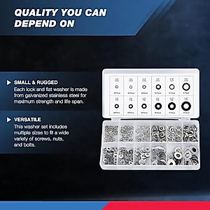 NEIKO 50400A Stainless Steel Lock and Flat Washer Assortment | 350 Piece Set | 12 Different Sizes in Spring Lock and Flat Design | Prevent Loose Fasteners