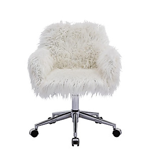 Daesar Modern Faux Fur Home Office Chair, Fluffy Chair for Girls, Makeup Vanity Chair, White
