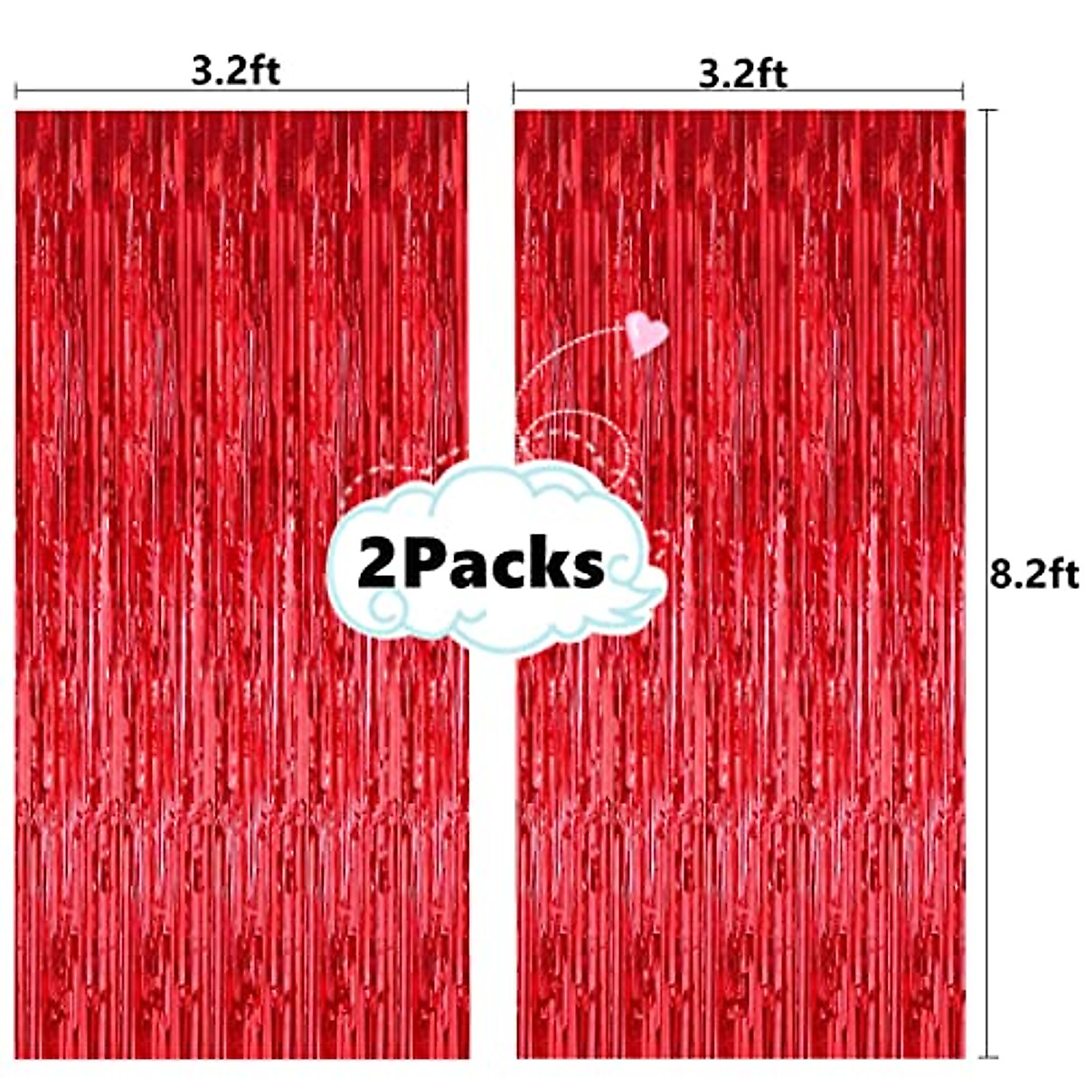 2 Pcs 3.2ft x 8.2ft Shiny Red Metallic Tinsel Foil Fringe Curtains Photo Booth Backdrop for Birthday Wedding Holiday Celebration Bachelorette Party Decorations (Red)