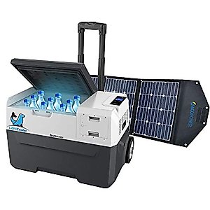ACOPOWER HY-X30A 32 Quarts Battery Power Refrigerator Portable 12V Freezer with App Control and 3 X 30 Watt Solar Panel Combination Kit for Truck RV Boat Outdoor Camping, X-32Qt/30L+90W, Silver
