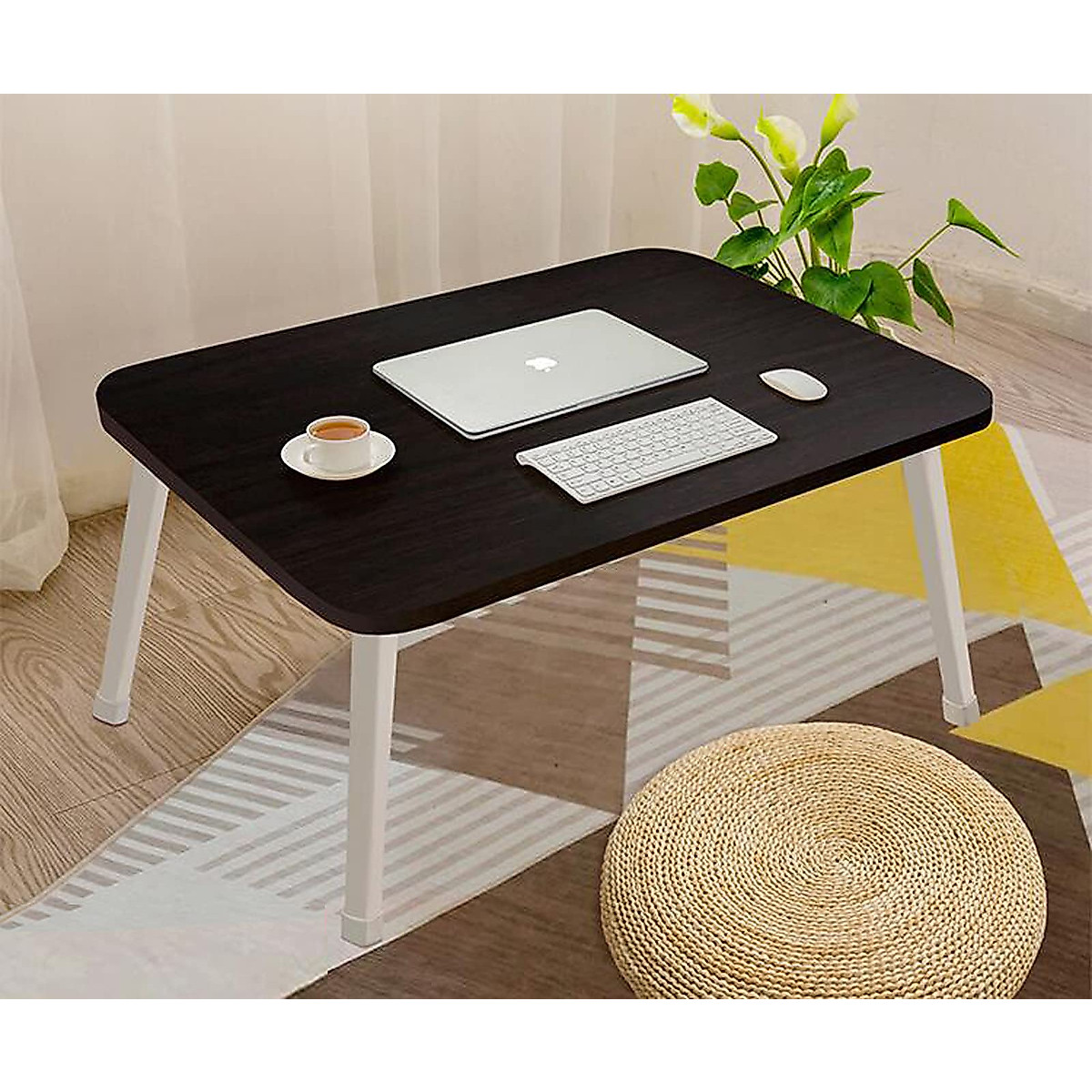 LKBBC Foldable Laptop Desk for Bed, Bed Laptop Table, Foldable Portable Lap Bed Tray, 23.6 Inch Floor Table for Drawing, Reading and Writing, Black