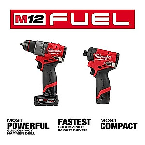 Milwaukee M12 FUEL 12-Volt Lithium-Ion Brushless Cordless Hammer Drill and Impact Driver Combo Kit w/2 Batteries and Bag (2-Tool)