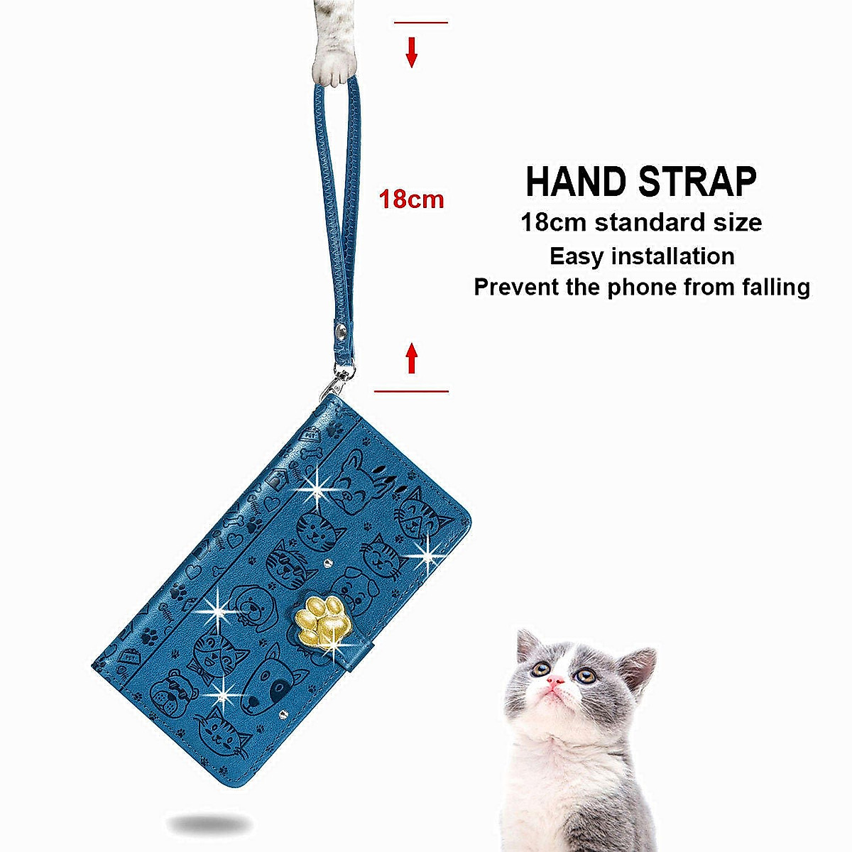 ONV Wallet Case Compatible with Samsung Galaxy S9 Plus - Sparkly Cute Animal Leather Folio Cover + Strap Card Holder Anti-Shock Stand Magnet Flip Case Compatible with Samsung Galaxy S9 Plus [MG] -Blue