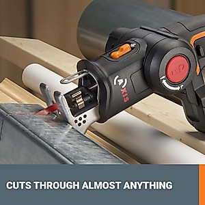 Worx 20V AXIS 2-in-1 Cordless Reciprocating Saw & Jig Saw, Orbital Cutting Reciprocating Saw, Pivoting Head Jigsaw Tool with Tool-Free Blade Change, Power Share WX550L – Battery & Charger Included