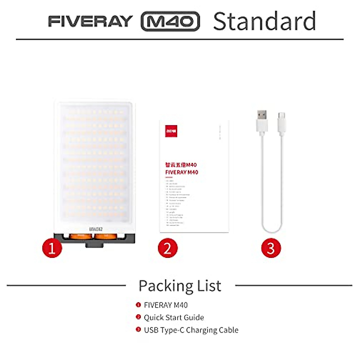 ZHIYUN FIVERAY M40 Video Light, 40W Portable Camera Light, 14000 Lux, CRI/TLCI 96+ 2700-6200K, 320g LED Panel DSLR Photography Lighting, Lighting Setup for YouTube, TikTok