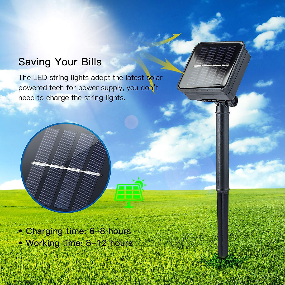 unbrands Solar String Lights Outdoor , 60LED Globe Fairy Waterpro of Lights , 8 Modes 11M/36ft Outdoor Solar String Lights for Garden, Patio Yard, Home ,Christmas ,Parties ,Wedding (Warm White)