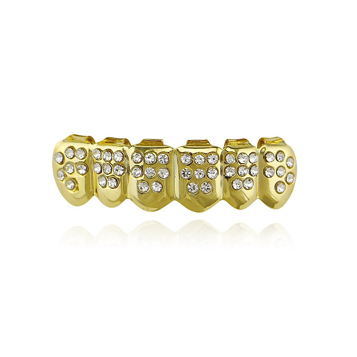 OOCC 18k Gold Plated Iced Out Grills with Diamond Hip Hop Teeth Grillz Caps Top and Bottom Set for Your Teeth (Golden)