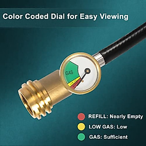 GASPRO 12 FT Propane Extension Hose with Gauge for 100lb Propane Tank, Also for RV, Gas Grill, Heater and Other Propane Appliances, QCC-1 to Standard P.O.L.