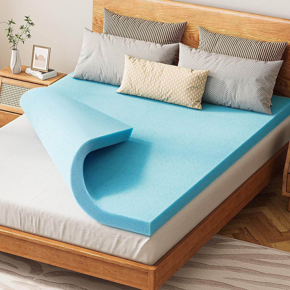 3 Inch Twin Memory Foam Mattress Topper, Cooling Gel Infused Mattress Topper, Ventilated Soft Bed Topper for Pressure Relief Back Pain Suitable for Sleeper Sofa, RV, Camper - CertiPUR-US Certified