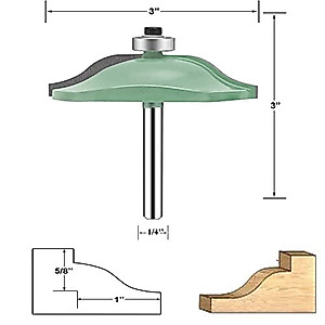 LEATBUY 1/4-Inch Shank Raised Panel Router Bit Set 3 PCS, Round Over Cabinet Door Rail and Stile Router Bits, Woodworking Wood Cutter, Wood Carbide Groove Tongue Milling Tool(1/2-H Double)