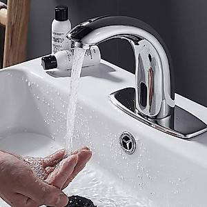 Bath Select Lano Deck Mount Sensor Faucet - BST502N Luxurious Design Solid Brass Touchless Automatic Sensor Water Mixer Faucet Without Soap Dispenser - Chrome Finish