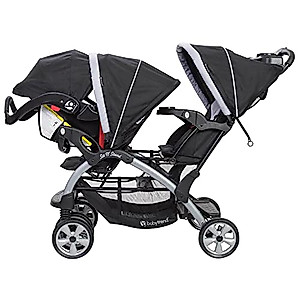 Baby Trend Sit N Stand Easy Fold Travel Double Baby Stroller and 2 Single Infant Car Seats Travel System with Safety Harnesses and Cover, Stormy