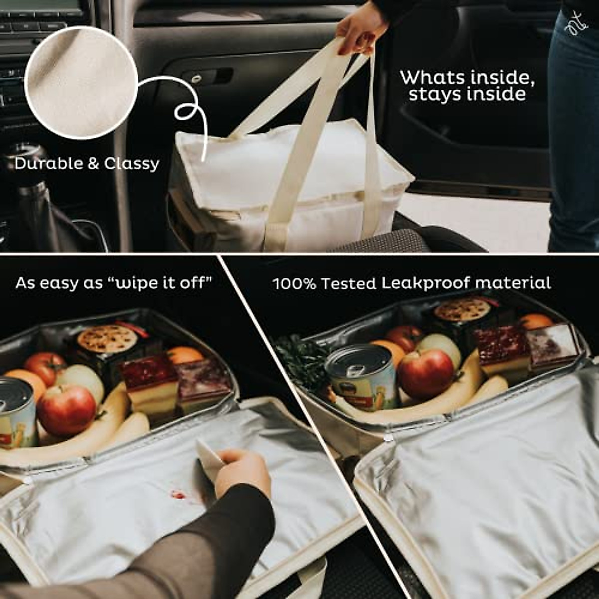Reusable Insulated Grocery Bag - Leak Proof, Large Insulated Cooler Bag - Insulated Shopping Bags for Groceries - Travel Cooler Bag for Frozen and Hot Food with Zippered Top - Beach, Picnic (Caramel)
