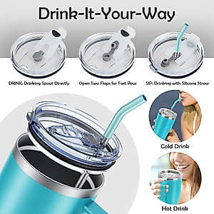 Hamino 30 oz Tumbler with Lid and Straw Handle, Double-Wall Vacuum Travel Coffee Mug with Handle, Stainless Steel Insulated Coffee Tumbler Mug Cup for Office Travel Car HOT COLD Drinks (Tiffany-Blue)