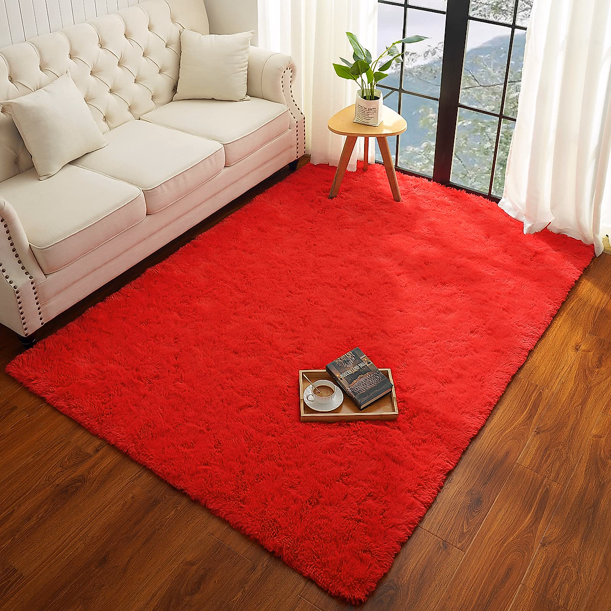 Chicrug Soft Area Rug for Bedroom Living Room Plush Fluffy Rug 8x10 Feet, Shag Furry Area Rug Carpet Non Shedding for Nursery Children Kids Girls Room Home Decorative, Red