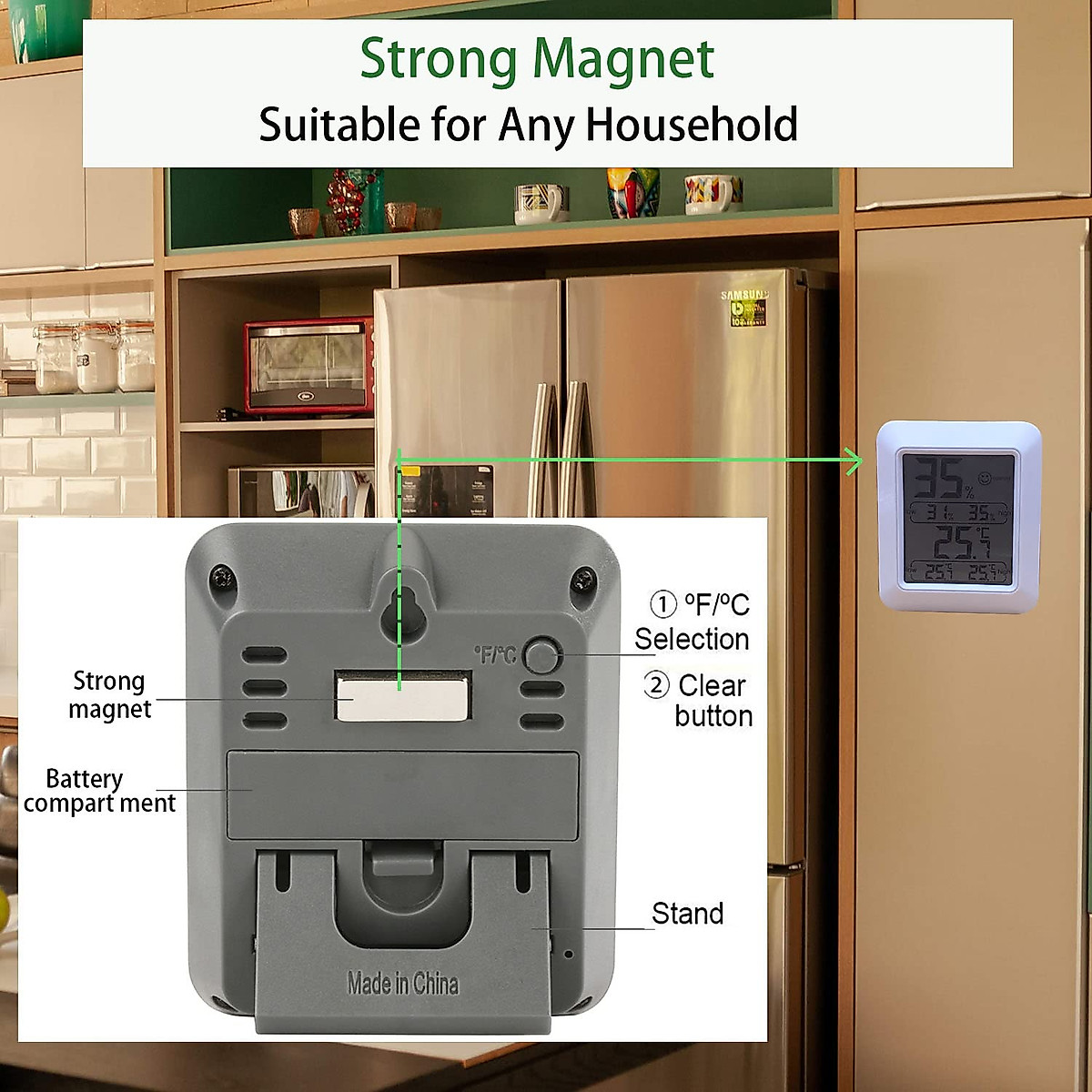 Digital Temperature and Humidity Meter Sensor Gauge Large LCD Display Indoor Room Temperature Hygrometer Monitor Air Comfort Indicator for Pet Reptile,Greenhouse,Basement,Humidor,Guitar,Office,Cellar