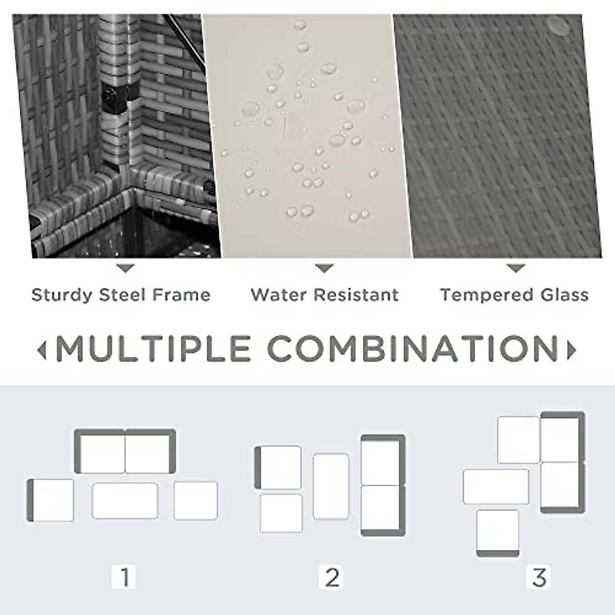 SUNVIVI OUTDOOR 5 Piece Patio Furniture, All-Weather Grey Wicker Sectional Couch with Cream White Washable Cushions