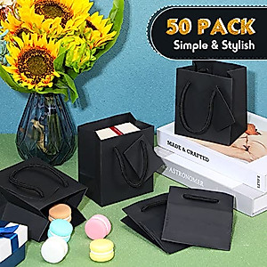 Zhehao 50 Pack Mini Gift Bags, 4 x 2.75 x 4.5 Inches Paper Bags with Gift Tags, Extra Small Paper Gift Bags with Handles for Birthday Gifts, Party Favors, Weddings, Baby Showers (Black)