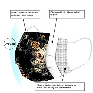 HEALT 50PC Flower Disposable Face_Masks with Designs for Spring Summer, 3-Ply Floral Facemasks with Nose Wire for Women Men (Style-19) Multicolor