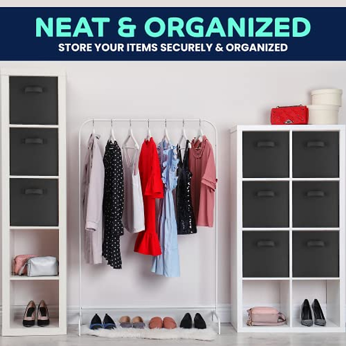 Cube Storage Bins - 11 Inch Storage Cubes (9 Pack) | Fabric Cubby Basket for Home, Kids Room & Nursery | Dual Handles, Foldable | Cube Organizer Storage Bin (Black)