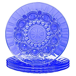 elle decor Glass Dessert Plate | Set of 4 | Blue | 6-Inch | Dessert, Dinner, or Appetizer Plate | Snack, Fruit, or Side Plate | Serveware | Glass Design | Dishwasher Safe