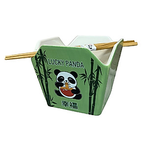 Urban Tokyo Chinese Takeout Box Style Porcelain Bowl With Chopsticks 18 fl oz Square Box Shape Rice Noodles Pasta To Go Box Shaped Bowl Microwave Dishwasher Safe (Hungry Panda)