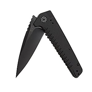 Kershaw Fatback Pocketknife, 3.5" 8Cr13MoV Steel Drop Point Plain Edge Blade, Tactical EDC, One-Handed Assisted Flipper Opening,Black