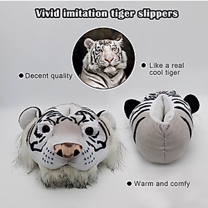 Onmygogo Fuzzy Winter Animal Tiger Slippers for Men Women Adult and Kids, Novelty slippers for Halloween Christmas(7-9, white tiger)