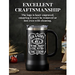 Onebttl Grandpa Gifts Stainless Steel Beer Stein Tumbler, 24oz Beer Mug with Lid for Father's Day, Christmas - Man Myth Legend