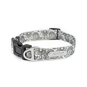 Mighty Paw Grey Paisley Designer Collar - Patterned Collar - Soft Polyester Webbing - Heavy-Duty Hardware - Premium Weather-Resistant Dog Collar - Adjustable Collar for All Dog Breeds - Medium