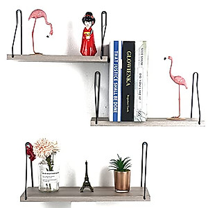 YOYAI Set of 3 Rustic Wood Wall Shelf Wall Mounted Floating Wooden Shelves Wall Decor Organizer Living Room Bedroom Kitchen(Gray)