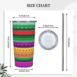 DLUCCA 20oz Insulated Coffee Tumbler With Straw Stainless Steel Swig Tumblers,Travel Mugs Insulated For Hot And Cold,Reusable Thermal Water Bottle Cup For Car Camping Exercise（Mexican Fabric ）