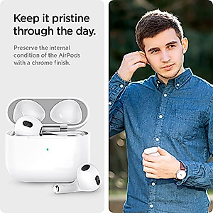 Spigen Shine Shield Designed for Airpods 3rd Generation (2021) Anti Dust Sticker for Airpods 3 Dust Guard - Metallic Silver