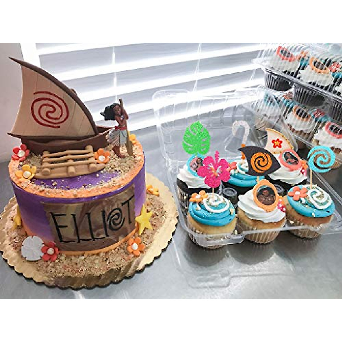 30 Pcs JeVenis Glittery Moana Inspired Cupcake Toppers Moana Cake Toppers Hawaiian Birthday Party Decoration for Tropical Luau Summer Party Baby Shower Wedding