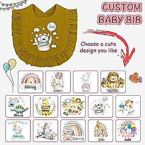 SWIMFUN Personalized Muslin Bib for Baby Girl & Boy, 1 Pack Baby Bandana Drool Bib with Custom Name, Cotton Baby Bib for Drooling and Teething