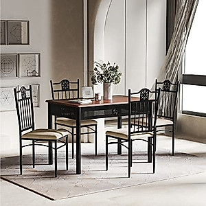 Tangkula 5 Pieces Dining Table and Chairs Set, Vintage Retro Wood Top Metal Frame Padded Seat Dining Table Set Home Kitchen Dining Room Furniture