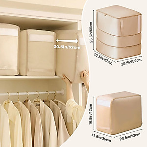 Dannir Clothes Storage Bag, Ultra Space Saving Self Compression Organizer for Blanket, Quilt, Pillow, X-Large Zipper Comforter Storage Bags with Mesh Window, Home Essentials, Cream