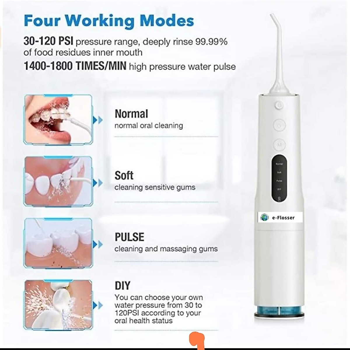 e-THealth Oral Care Kit Professional Cordless Oral e-Flosser 360 ml Large Detachable Water Tank and e-TBrush 920 Sonic Electric Tooth Brush with 15 Different Modes