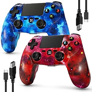 Kujian Wireless Controller for PS4, Midnight Green Series High Performance Gaming Controller for Playstation 4 Pro/Slim/PC with Double Shock, Mini LED Indicator, USB Cable (Yellow)