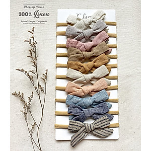 Cherssy Baby Girl 100% Original linen Bows Headbands, 10pcs Super Stretchy Nylon Hairbands For Newborn Infant Toddler