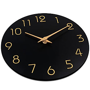 Mosewa 12 Inch Black Wall Clock Battery Operated Silent Non-Ticking - Modern Simple Minimalist Clock Decorative for Kitchen,Bedroom,Home Office,Bathroom,Living Room