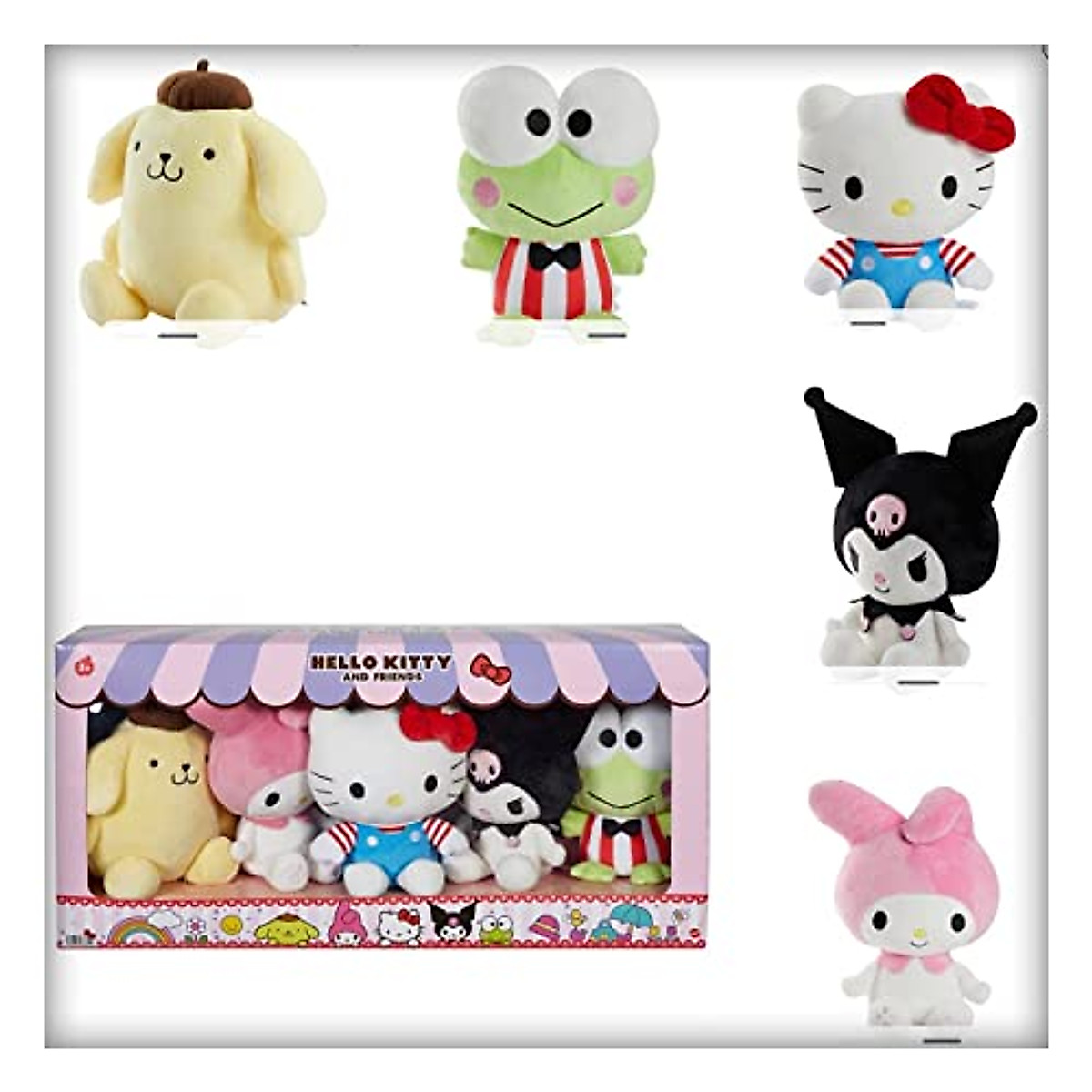 Hello Kitty and Friends 8" Collector's Set of 5 Plush Melody Kuromi Keroppi Pompompurin Stuffed Toy Soft Gift Pack
