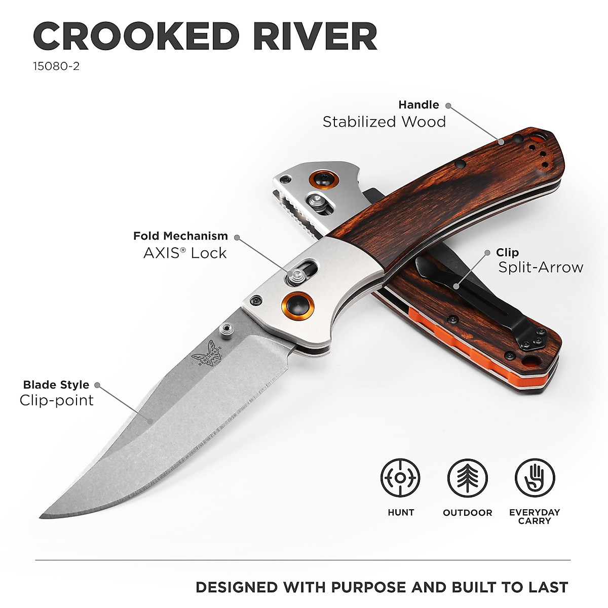 Benchmade - Crooked River 15080 EDC Knife with Wood Handle (15080-2)
