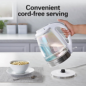 Hamilton Beach 1.7L Electric Tea Kettle, Water Boiler & Heater, LED Indicator, Built-In Mesh Filter, Auto-Shutoff & Boil-Dry Protection, Cordless Serving, Iridescent Clear Glass (41055)