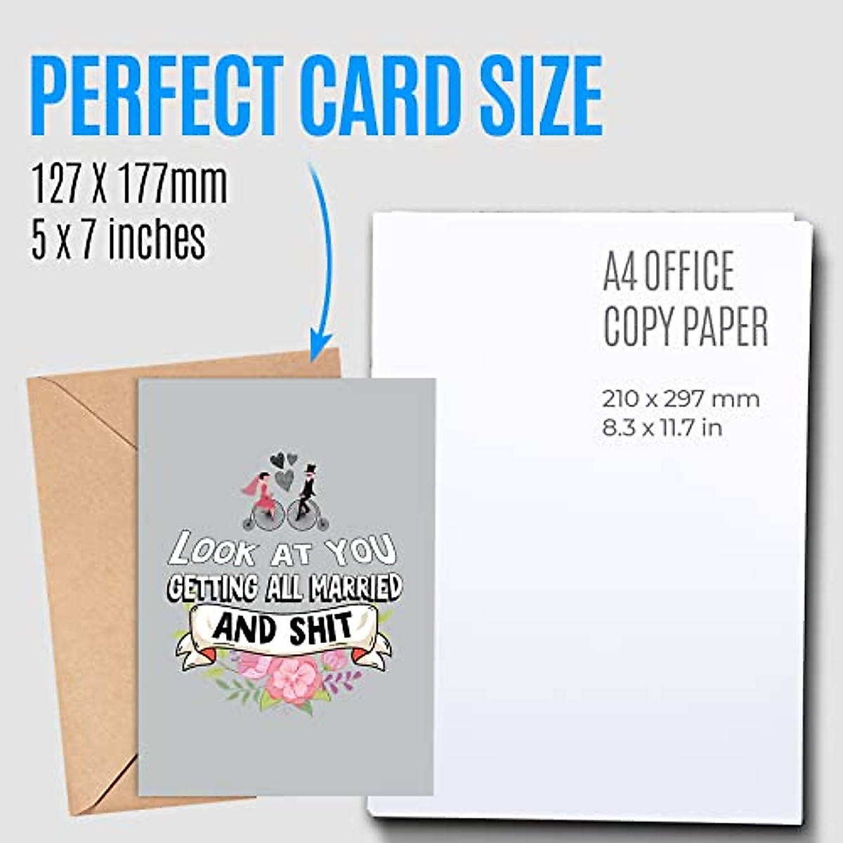 Funny wedding card for groom and bride with envelope | Original joke adult engagement card for him and her | Hilarious congratulatory present for wedding shower or engagement party